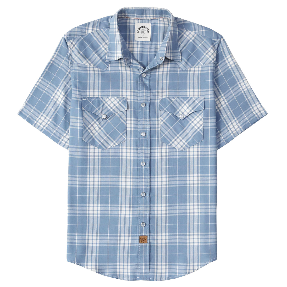 Dubinik®Bamboo Fiber Mens Western Cowboy Pearl Snap Checkered Blue Whi